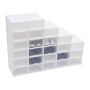 GDNTMU 24 Pack Shoe Storage Box, Clear Plastic Stackable Shoe Organizer for Closet, Space Saving Foldable Shoe Sneaker Containers Bins Holders (24 PACK)