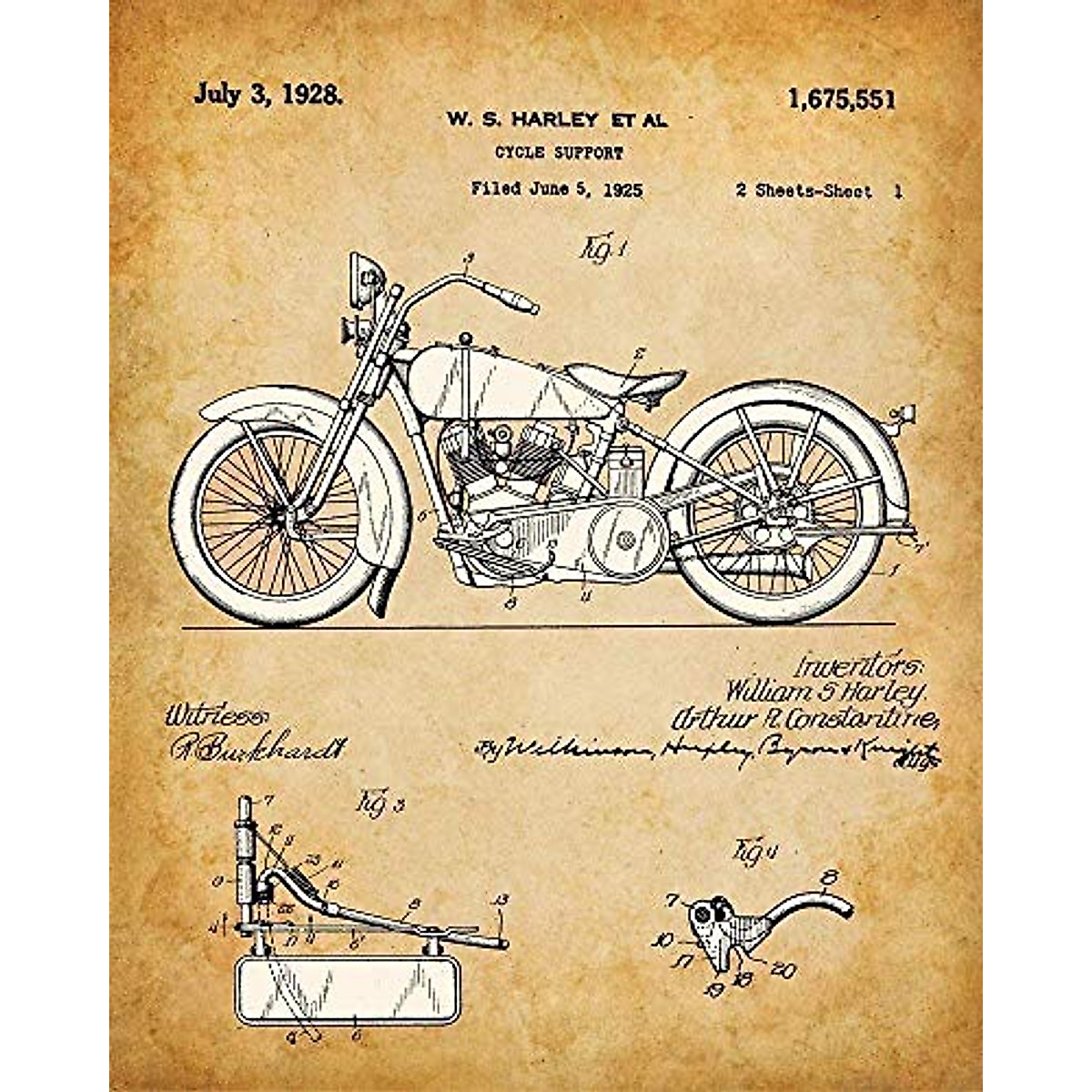 Original Harley Davidson Motorcycle Patent Wall Art Prints - Set of Four Photos (8x10) Unframed Posters - Great Home Decor and Gift for Men and Women Under $15 for Hog Riders