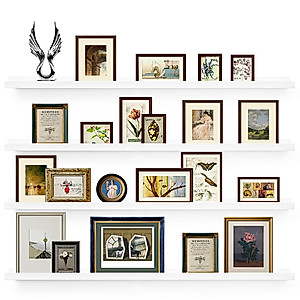 Picture Shelves 57",Narrow Long Floating Ledge for Wall Set of 4,Large Wood Rustic Photo Frames Vinyl Record Storage Display Nursery Kids Bookshelf Decor for Living Room Bedroom Kitchen