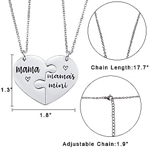 Nanafast 2 PCS Mother Daughter Necklaces Adjustable Stainless Steel Matching Heart Necklace Set Mother’s Day Valentines Gifts for Couples Mom and Daughter - mama