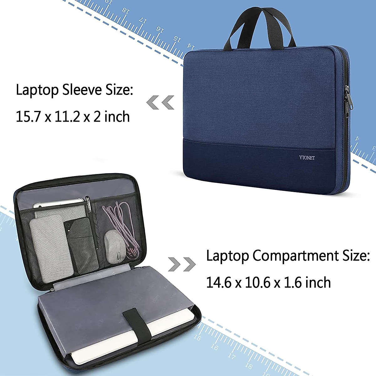 Ytonet Laptop Sleeve Case 15.6 Inch, Slim Water Resistant TSA Laptop Cover with Handle Protective Computer Carrying Case Compatible with HP Dell Lenovo Asus Notebooks, Dark Blue