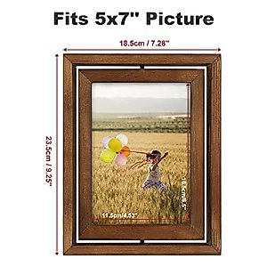 Egofine 2 Pack 5x7 Rotating Floating Picture Frames,Double-Sided Display with HD Glass Front Wooden Distressed Frame for Vertical or Horizontal Tabletop Display, Carbonization