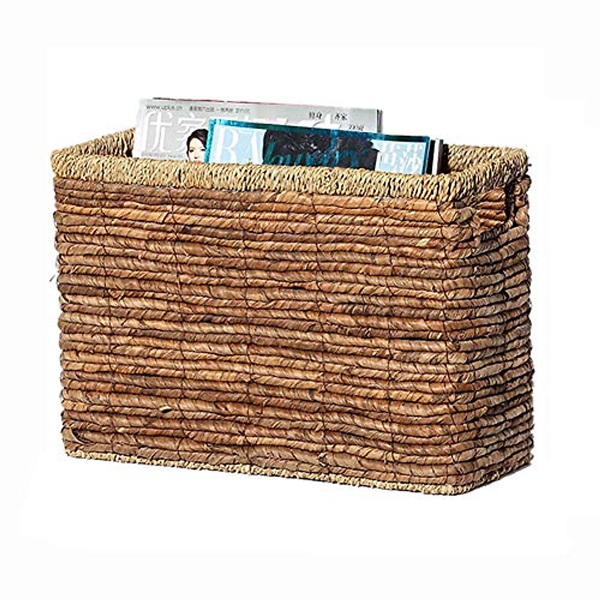 KXA Straw Magazine Basket Rectangular Storage Basket Home Finishing Basket with Handle