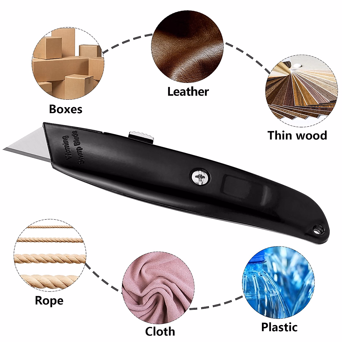 DIYSELF 2 Pack Box Cutter Retractable with 10 Pack Utility Knife Blades, Sharp SK5 Steel Utility Blades, Box Cutters for Cardboard, Paper, Carton(Black)