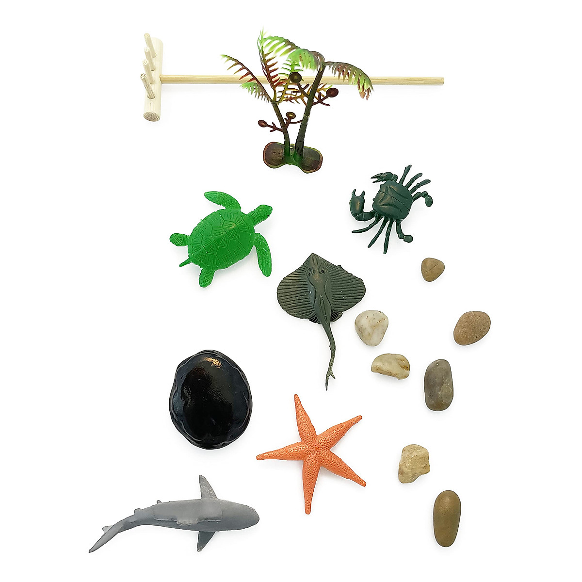 Japanese Zen Garden Mini Kit for Desk - Ocean Beach Theme - Relaxation, Meditation & Mindfulness - Gift for Birthdays, Christmas, Etc. - Includes Rake, Sand, 10+ Accessories! - Tray Diameter 8.5"