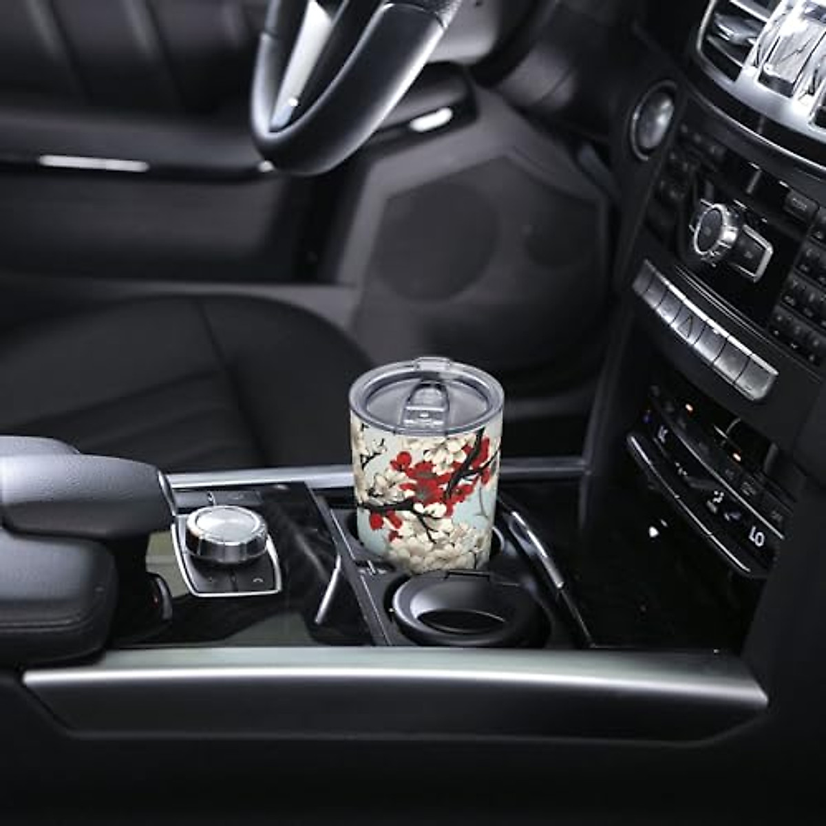 Zemwundy Red and white cherry blossoms 20oz tumbler stainless steel vacuum insulated coffee cup car cup travel mug water bottle with lid for hot and cold drinks
