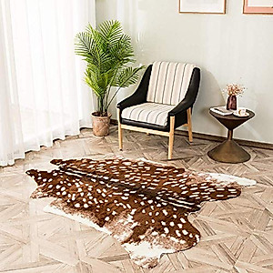 Faux Deer Rug 3x3.6' Feet Sika Deer Hide Carpet Animal Printed Rug Cow Hides and Skins Rug Faux Cowhide Rug for Living Room
