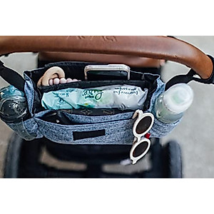 Lei Lei & Co Stroller Caddy Organizer – Baby Stroller Organizer with Protective Pocket, Stroller Phone Holder, Baby Cup Holder, Diaper Holder, & Adjustable Stroller Straps (Blue)