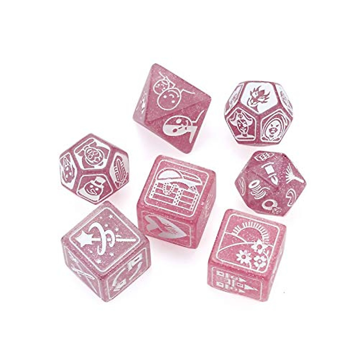 KAKDA,7Pcs Dice Party Story Cubes for Game Story Time Dice Polyhedral Multi Sided Acrylic Dice Set #2P08 - (Color: Pink)