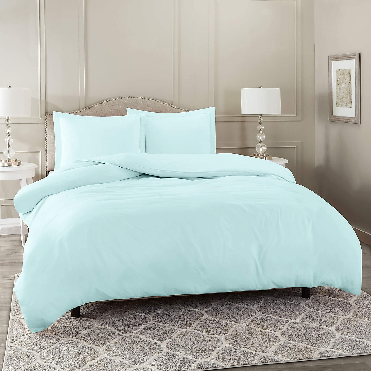 Clara Clark Duvet Cover Ultra Soft Double Brushed Microfiber - Comforter Cover with Button Closure and 2 Pillow Shams, Light Blue, Full - 80"x90"