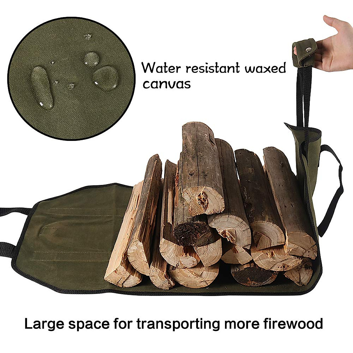 HRX Package Waxed Canvas Firewood Bag Carrier, Water Resistant Log Tote Wood Carrying Bag With Handles for Camping Trip Christmas Gift