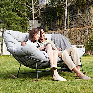 Grand patio Rocking Chair Outdoor, Oversized Rocking Chair for 2 with E-Coated Steel Frame and Thick Cushion, Comfy Papasan Rocking Chair for Patio Porch Deck Indoor