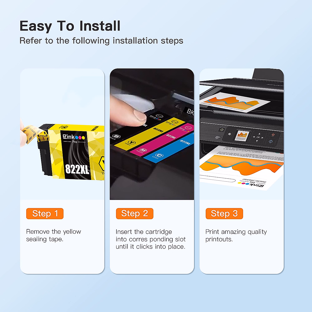 E-Z Ink Pro 822XL Remanufactured Ink Cartridgee Replacement for Epson 822 XL 822XL T822 High Yield to use with EPSON Workforce Pro WF-3820 WF-4820 WF-4830 (4 Pack,1 Black, 1 Cyan, 1 Magenta, 1 Yellow)