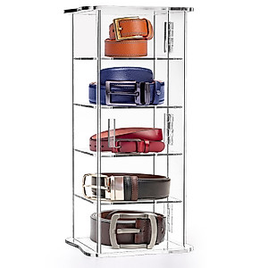 ZENFUN 5 Layers Acrylic Belt Organizer, Square Stackable Belt Storage Box Clear Display Case Vanity Organizer for Watch, Hair Accessories, Jewelry, Closet and Drawer