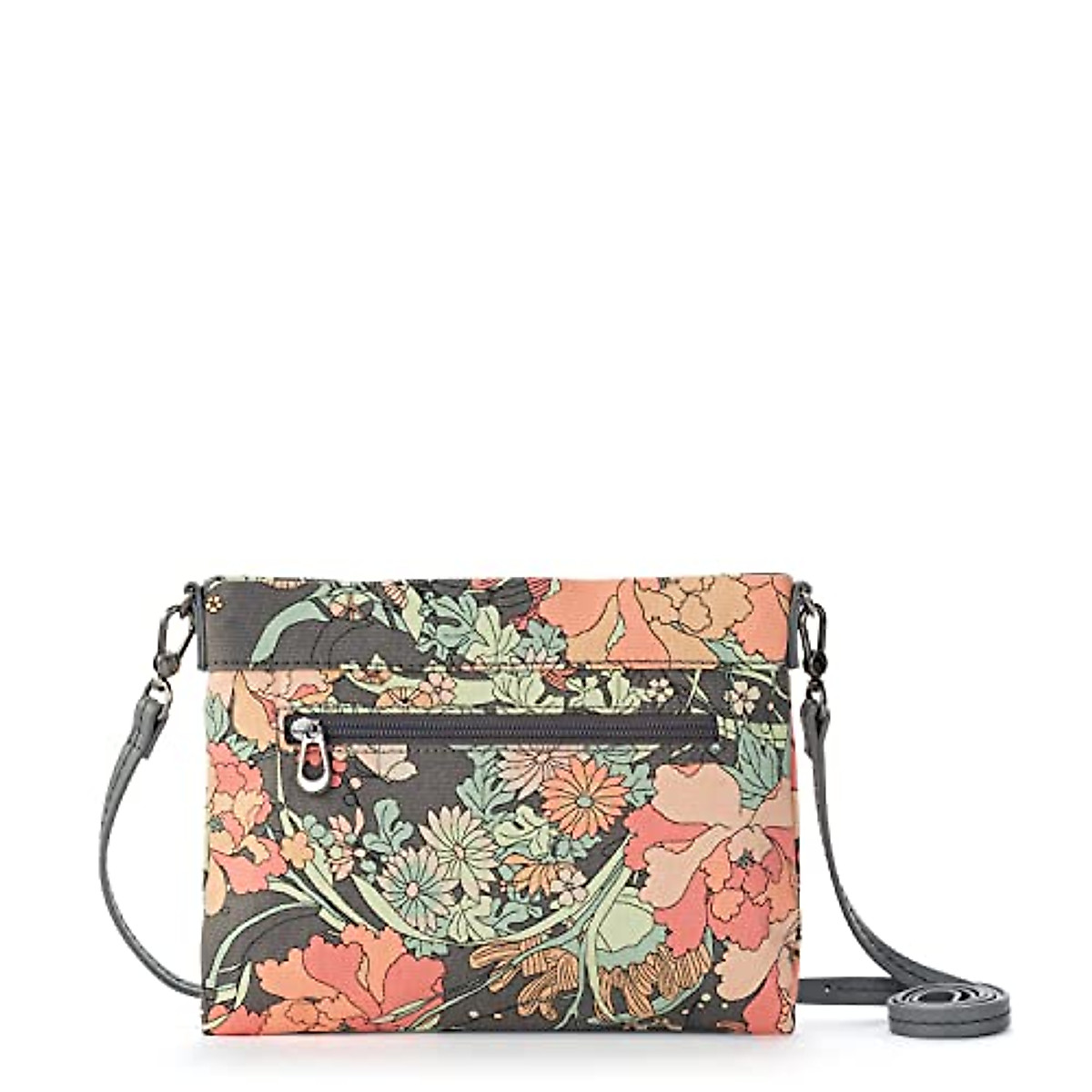 Sakroots Camden Small Crossbody in Cotton Uncoated Canvas, Charcoal Flower Power
