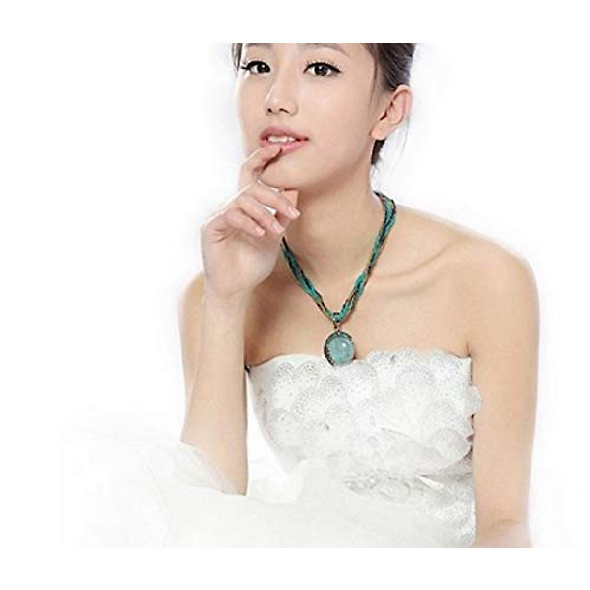 Harlorki Women Lady Retro Vintage Bohemian Style Twist Woven Rope Chain Turquoise Rhinestone Pendant Collar Necklace Fashion Jewelry