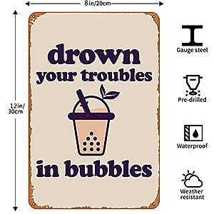 Funny Bubble Boba Tea 5 - Retro Metal Tin Sign Vintage Plaque Poster for Home Kitchen Bar Coffee Shop 12x8 Inch