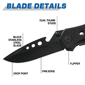 TOPOINT Folding Pocket Knives, EDC with Seatbelt Cutter,Glass Breaker, Bottle Opener, Multi-Function Emergency Tool for Men Women (Black)