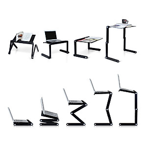 PWR+ Laptop Table Stand Adjustable Riser: Portable with Mouse Pad Fully Ergonomic Mount Ultrabook MacBook Gaming Notebook Light Weight Aluminum Black Bed Tray Desk Book Fans Up to 17 inch