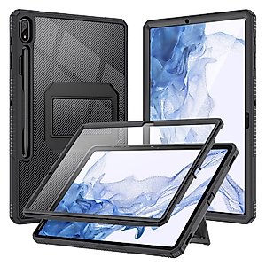 Soke Galaxy Tab S8 Plus/S7 FE/S7+ Case 12.4 Inch,with S Pen Holder&Built-in Screen Protector,Rugged Full Body Protective Case for Samsung Galaxy Tab S8+ 2022/S7 FE 2021/Tab S7 Plus 2020, Black