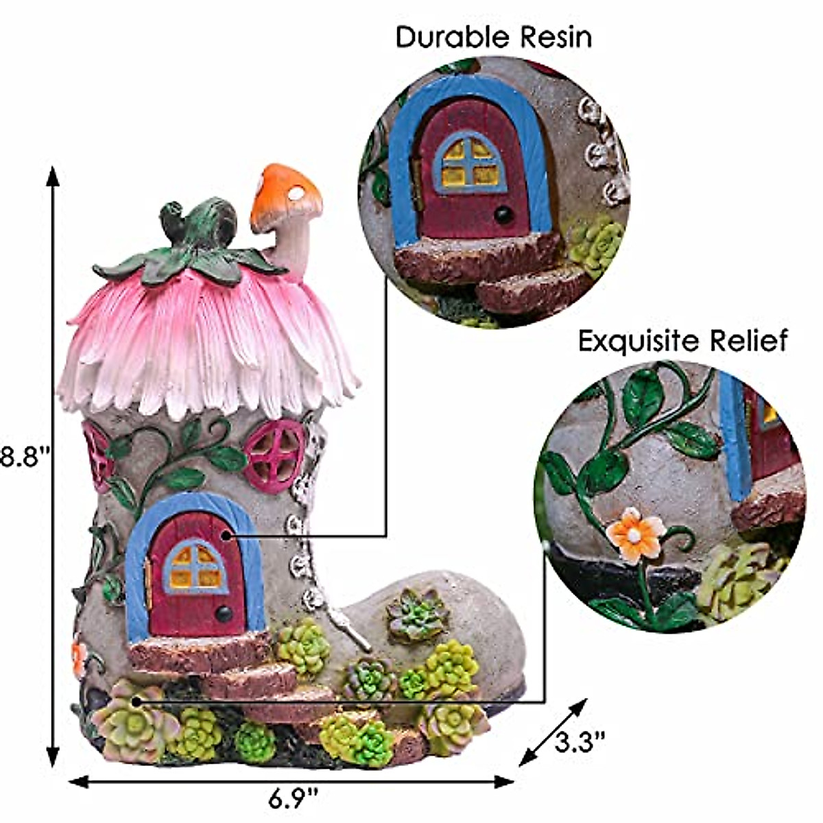 Whimsical Boot Fairy House Garden Statue with Solar Light | Outdoor Decor