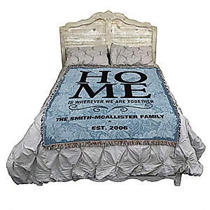 Pure Country Weavers Home is Wherever We are Together Blanket Blue - Personalized - Custom - Housewarming Gift Tapestry Throw Woven from Cotton - Made in The USA (72x54)