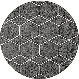 Unique Loom Trellis Frieze Collection Area Rug - Geometric (4' 1" Round, Dark Gray/ Ivory)