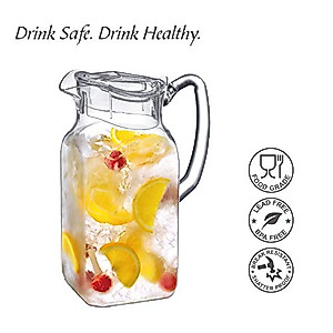 Amazing Abby - Quadly - Acrylic Pitcher (64 oz), Clear Plastic Water Pitcher with Lid, Fridge Jug, BPA-Free, Shatter-Proof, Great for Iced Tea, Sangria, Lemonade, Juice, Milk, and More