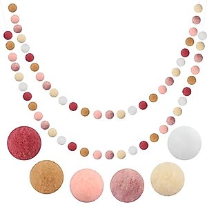 GCQQ 2Pcs Pom Pom Garland Pastel, 16.4 Ft Long Pompom Garland Boho Decor, Large 60 Balls Felt Ball Garlands, Pink Wool Felt Ball Garlands for Party, Home, and Nursery Decor