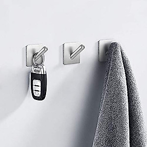 FULGENTE Adhesive Hooks Heavy Duty Hooks Wall Hangers Waterproof Stainless Steel Towel Hanger Holder Stcik on Hooks for Hanging Kitchen Bathroom Home Bathroom Towel Hooks- 4Packs
