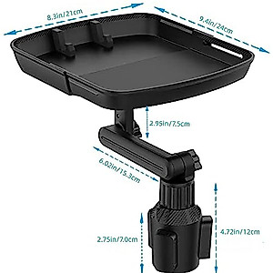 Kelofam Larger Cup Holder Tray, 10 inch Car Food Tray for Eating, Detachable 3 in 1 Car Cup Holder Expander and 360° Rotating Car Cup Holder Tray Table with Phone Holder, Road Trip Essentials