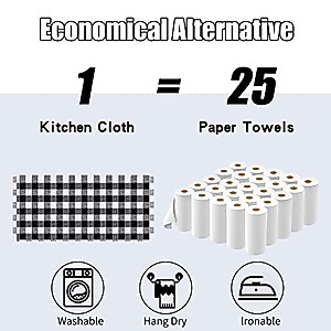 homing Kitchen Towels, 100% Cotton Waffle Weave Dish Towels for Drying Dishes, Super Soft, Absorbent, Quick Dry, 4 Pack Buffalo Plaid Hand Towels for Kitchen (13" x 28", Black & White)