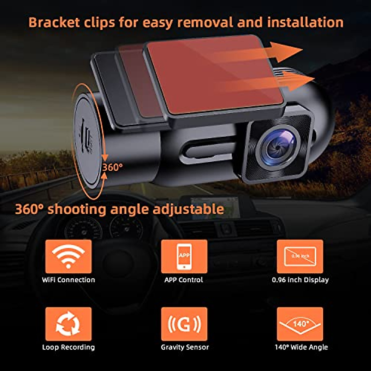 Dash Cam WiFi 1080P FHD Mini Dashcam Front,APP Control Dash Camera for Cars,0.96 Inch Screen,Night Vision,Voice Prompts,Car Camera with G-Sensor,140° Wide Angle,WDR,F1.8 Aperture,Loop-Recording