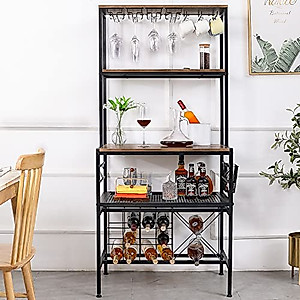 Coffee Bar Cabinet with Glass Holder,Wine Rack Freestanding Floor,Wine Rack Table with Mug Rack and Bottle Holder, Floor Liquor Wine Cabinet Storage, Multi-use Bar Cabinet for Home Kitchen Dining Room
