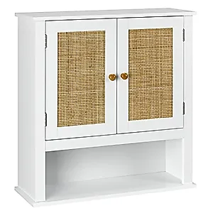 Finnhomy Bathroom Cabinet Wall Mounted, Bathroom Wall Cabinet with 2 Hand Made Rattan Doors and Adjustable Shelves, Over The Toilet Storage Cabinet, Medicine Cabinet for Bathroom Kitchen Laundry Room