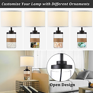 Sheetea Glass Table Lamps for Bedroom Set of 2, Fillable Modern Rattan Lamps for Living Room with White Lampshades, Coastal Bedside Nightstand Lamps for Reading Home Decor(Shell not Included)