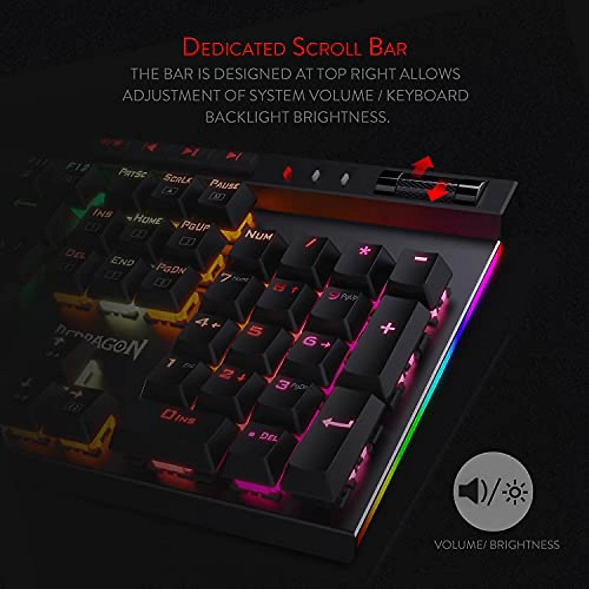 Redragon K580 VATA RGB LED Backlit Mechanical Gaming Keyboard with Macro Keys & Dedicated Media Controls, Onboard Macro Recording (Blue Switches)