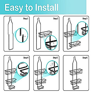Trusthere Shower Caddy, Bathroom Hanging Shower Organizer, Over Head Shower Caddy Shower Storage Rack Basket with Hooks for Towels, Razor and Sponge Rustproof, Metal Black
