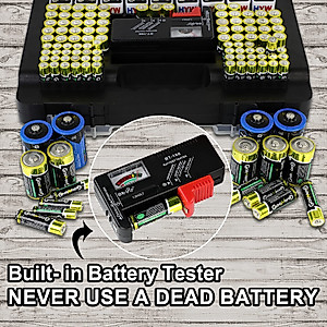 YHSWE 230+ Battery Caddy Organizer Storage Box AA AAA C D 9V Waterproof Double-Sided Battery Container Holder with Tester(Black)