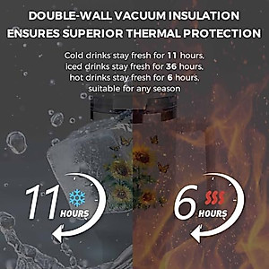 LB LEOBON 40 ounce insulated cup with handle, double-layer vacuum stainless steel material, equipped with straw, can keep warm or maintain cold drinks Spring Sunflower Butterfly Fragrant taro purple