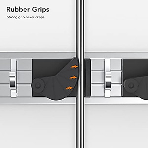 KINGTOP Broom Mop Holder Wall Mount Sturdy Space Aluminum Broom Organizer Rack with Hooks Great for Home Pantry, Kitchen, Garden,Garage & Laundry Tool Storage (3 Racks 4 Hooks Black)