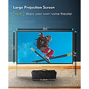Projector Screen and Stand, 100 Inch 4K HD 16:9 Portable Wrinkle-Free Outdoor Projector Screen with Carry Bag for Home Theater Backyard Cinema Rear Front Projections (3)