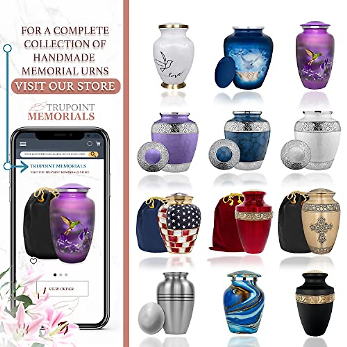Trupoint Memorials Cremation Urns for Human Ashes - Decorative Urns, Urns for Human Ashes Female & Male, Urns for Ashes Adult Female, Funeral Urns - Royal Blue, Large