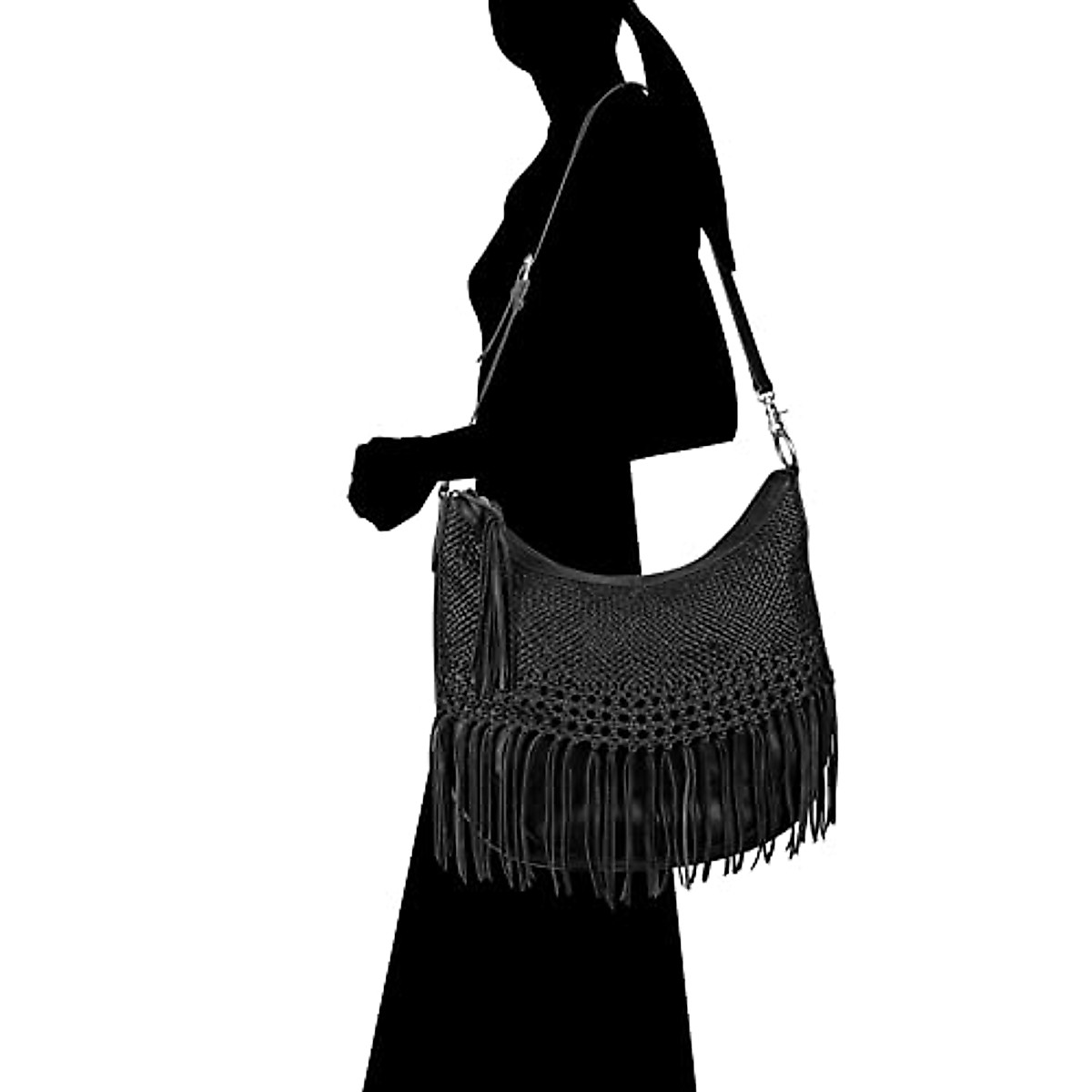 Frye Melissa Woven Large Scooped Hobo, Black