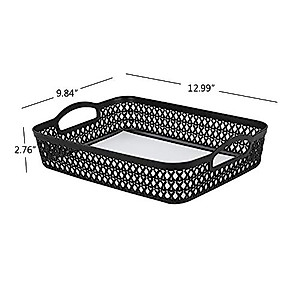 Rinboat Large Plastic Shallow Storage Baskets Trays, Plastic A4 Desktop Basket, Black, 6 Packs