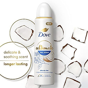 Dove Ultimate Dry Spray Antiperspirant Coconut And Sandalwood 2 Count For 72-Hour Sweat And Odor Protection With Triple Moisturizer Technology 3.8oz