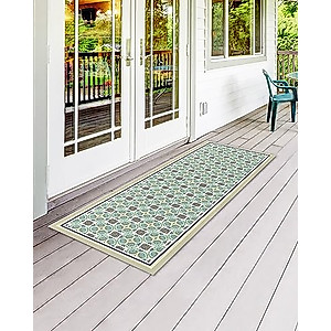 KITHOME Front Door Mat Bohemia Style Geometric Striped Light Green Indoor Outdoor Entrance Doormat Washable Floor Mats for Front Door Bathroom Kitchen Runner Rugs 18x47 Inch