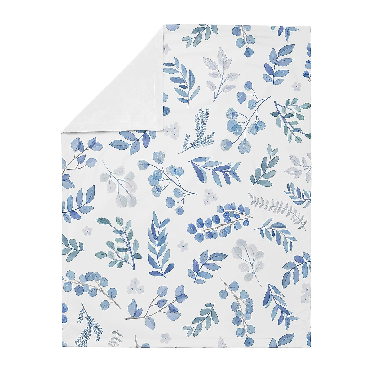 Sweet Jojo Designs Floral Leaf Baby Boy Girl Blanket Receiving Security Swaddle Newborn Toddler Nursery Stroller Soft Minky - Blue Grey White Boho Watercolor Botanical Flower Woodland Tropical Garden