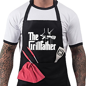 Bang Tidy Clothing BBQ Apron Funny Grill Aprons for Men The Grillfather Men’s Grilling Gifts Black