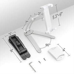 AYADA Kitchen Cabinet Tablet Holder, 2 in 1 Wall Mount Desktop Stand for ipad 12.9 Aluminum Alloy Metal Adjustable Multiangle Foldable Universal Phone Tablet Bracket Cooking Table Counter Top (Silver)